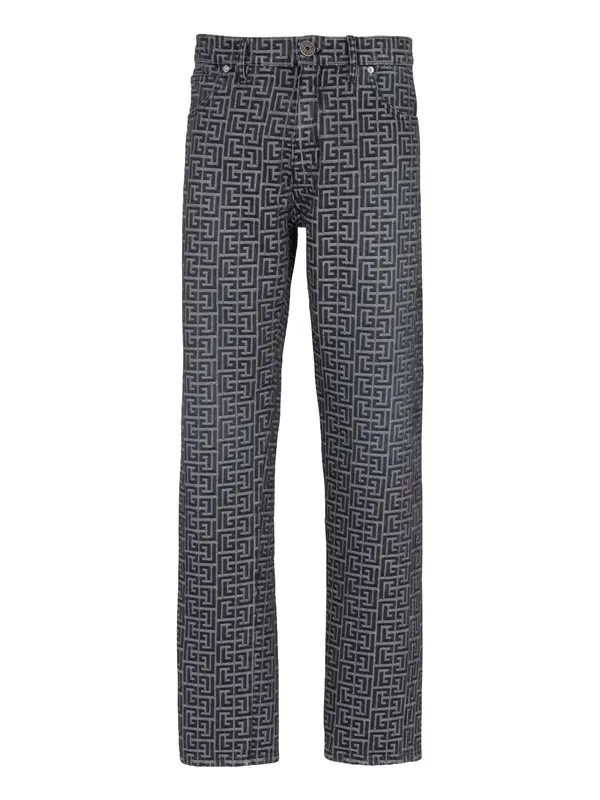 Balmain Monogram Jacquard Straight-leg Jeans - Black