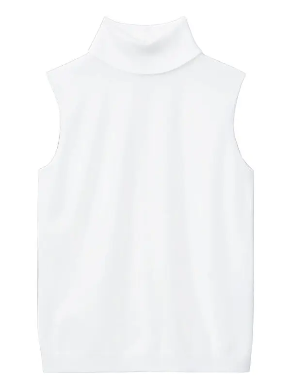 Lafayette 148 New York Petite Crepe Knit Sleeveless Turtleneck Shell - Cloud