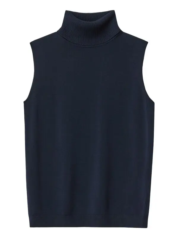 Lafayette 148 New York Crepe Knit Sleeveless Turtleneck Shell - Blue Ink