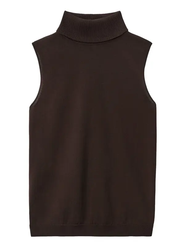 Lafayette 148 New York Crepe Knit Sleeveless Turtleneck Shell - Truffle