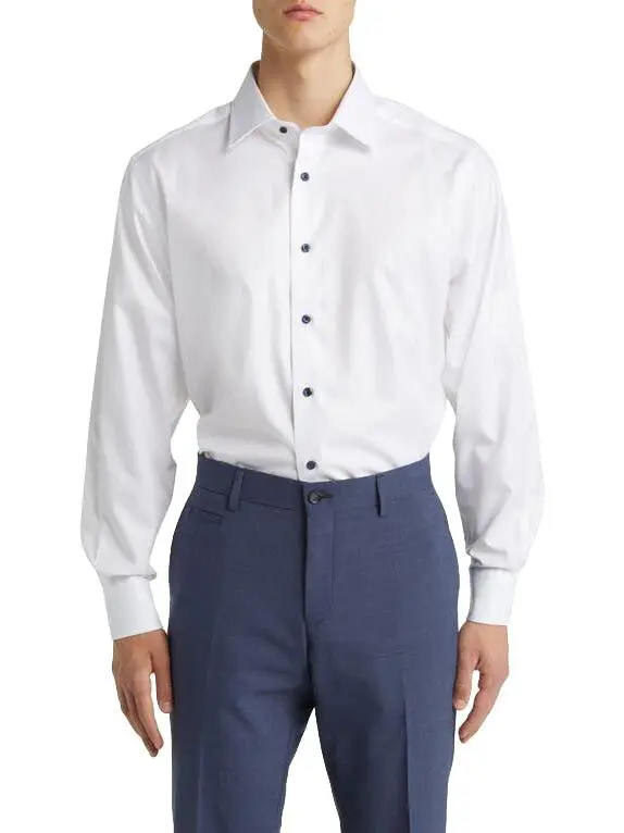 David Donahue Trim Fit Super Fine Twill Dress Shirt - White