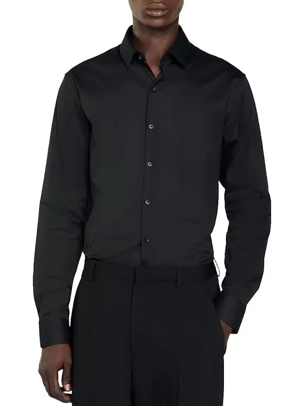 Sandro Seamless Stretch Button Up Shirt - Black