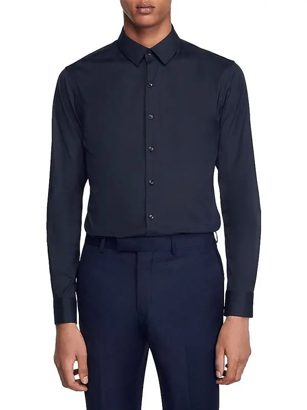 Sandro Seamless Stretch Button Up Shirt - Navy Blue