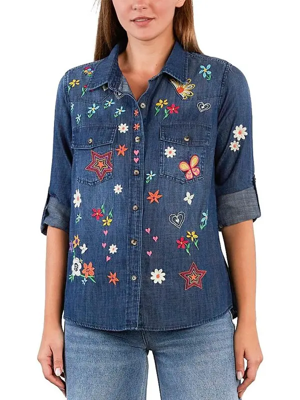 BILLY T Sketchbook Embroidered Denim Shirt - Dusk Denim