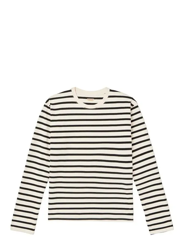 Kapital Printed Striped Cotton-jersey T-shirt - Neutrals