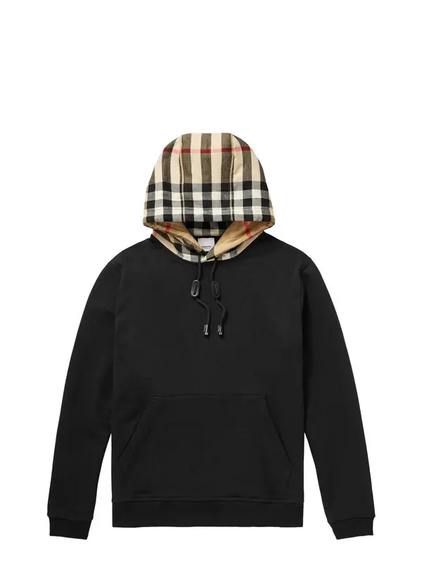Burberry Checked Cotton-jersey Hoodie - Black