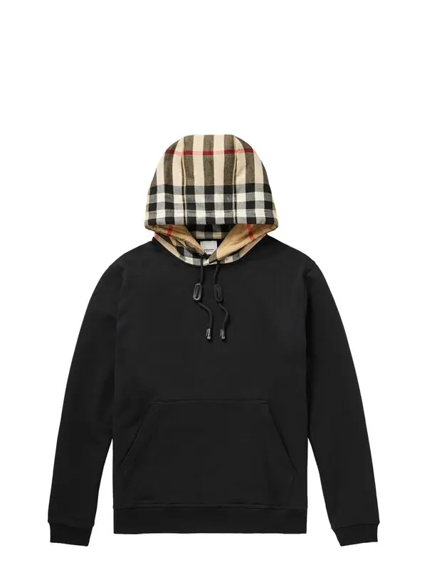 Burberry Checked Cotton-jersey Hoodie - Black