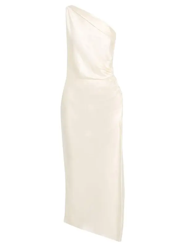 Michelle Mason One-shoulder Ruched Silk-satin Midi Dress - Ivory