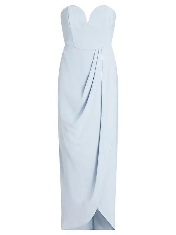 Shona Joy Strapless Draped Satin Maxi Dress - Sky Blue