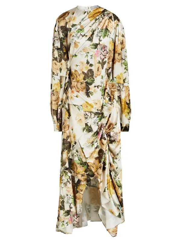 PREEN BY THORNTON BREGAZZI Draped Floral-print Satin Midi Dress - Cream