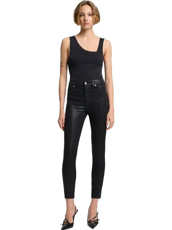 7 For All Mankind Bair High-waist Ankle Skinny Jean In Coated - Black