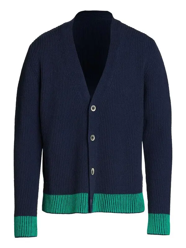 Jacquemus Two-tone Ribbed Cotton-blend Cardigan - Navy