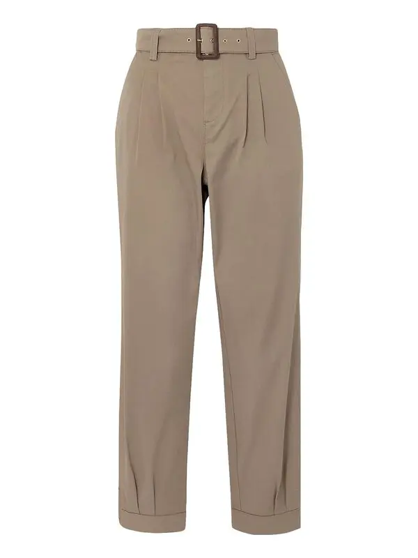 Purdey Cropped Belted Tapered Cotton-blend Pants - Mushroom