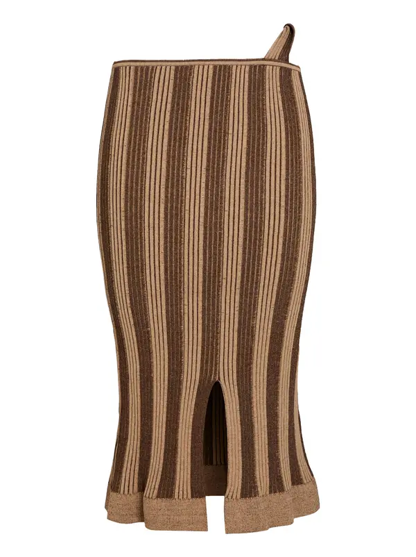 Jacquemus Striped Ribbed Stretch Cotton-blend Midi Skirt - Brown