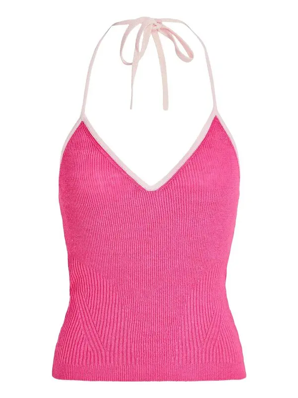 Jacquemus Marubia Ribbed Linen-blend Halterneck Top - Pink