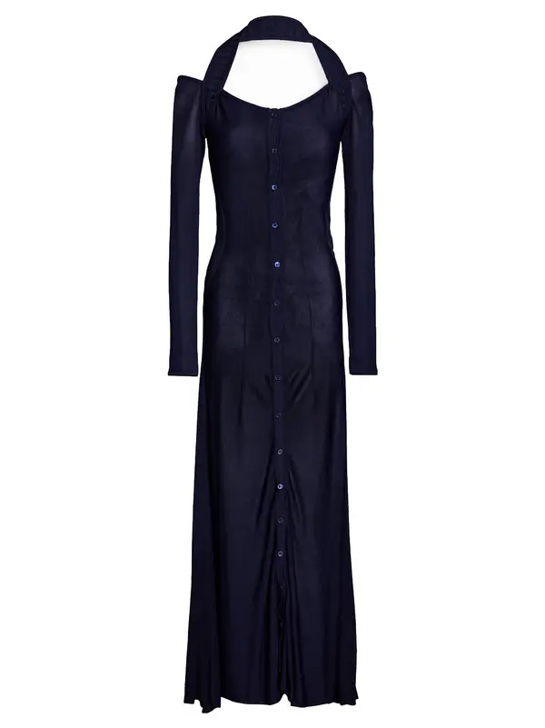 Jacquemus Lagoa Coldshoulder Knitted Halterneck Maxi Dress - Navy