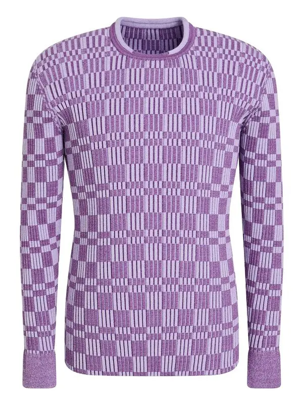 Jacquemus La Maille Gelati Checked Ribbed Cotton-blend Sweater - Violet