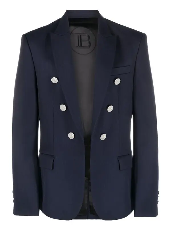 Balmain Embossed-button Double-breasted Blazer - Blue