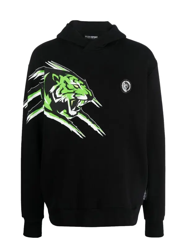 PLEIN SPORT Cotton Hoodie With Graphic Print - Black