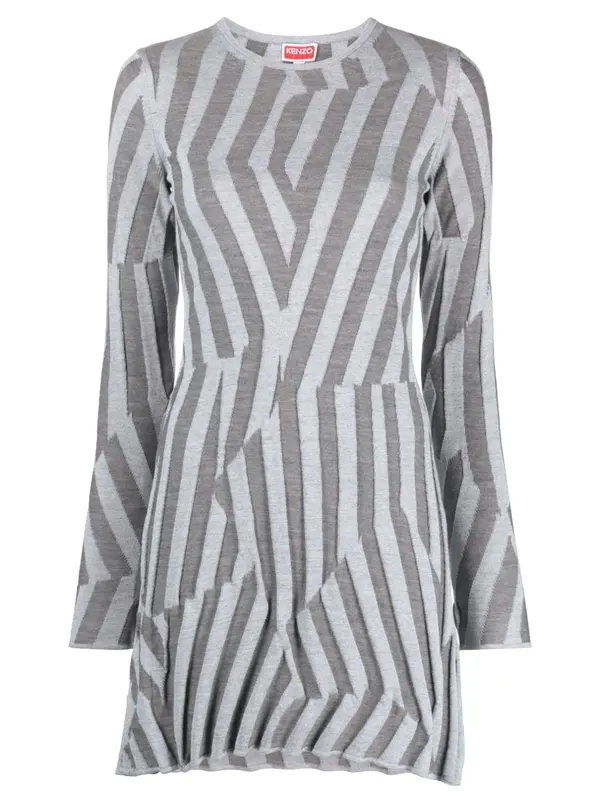 Kenzo Geometric Knit Minidress - Grey