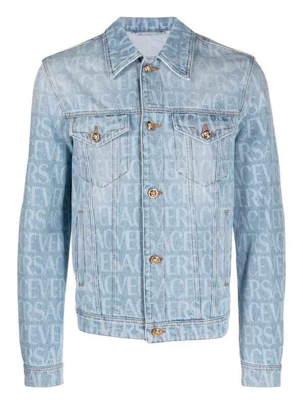 Versace Allover Logo-print Denim Jacket - Blue