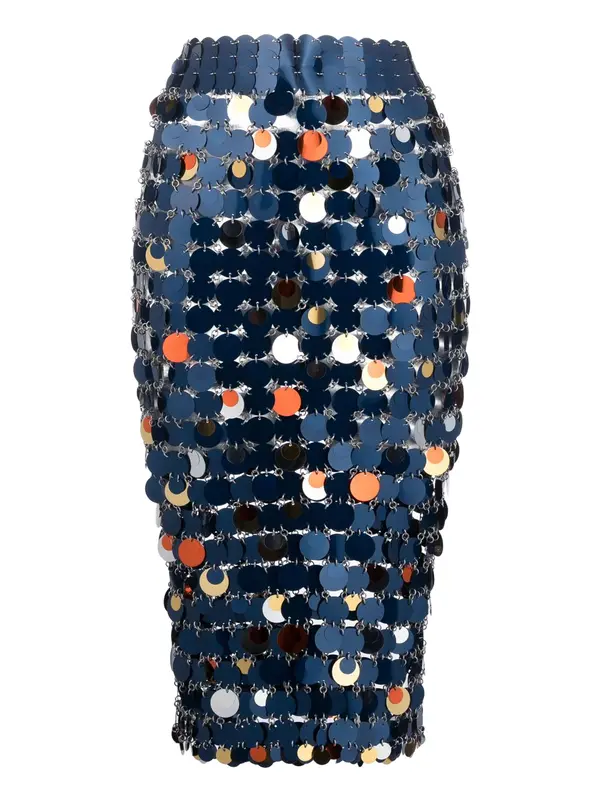 Rabanne Paillette-chainmail Pencil Midi Skirt - Blue
