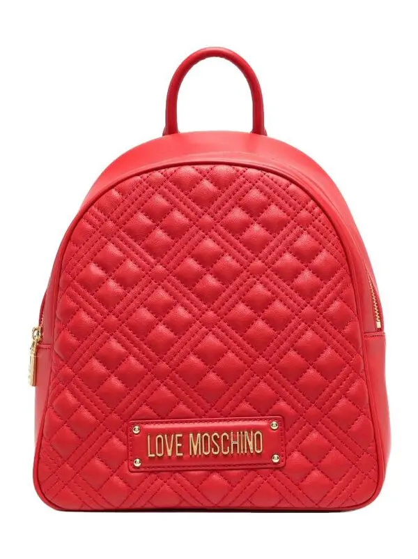 Moschino Quilted Logo Detail Backpack - Red
