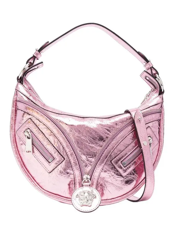 Versace Small Repeat Metallic-effect Shoulder Bag - Pink