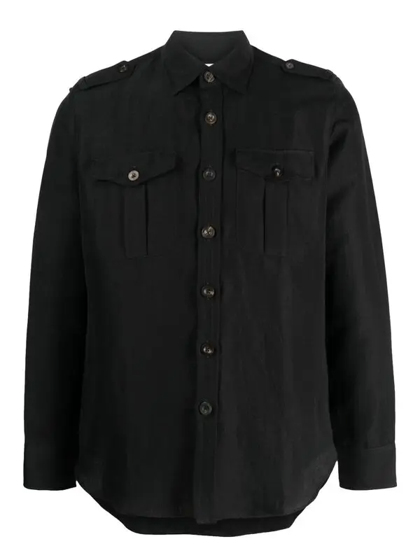 PT TORINO Long-sleeves Cotton-linen-blend Shirt - Black