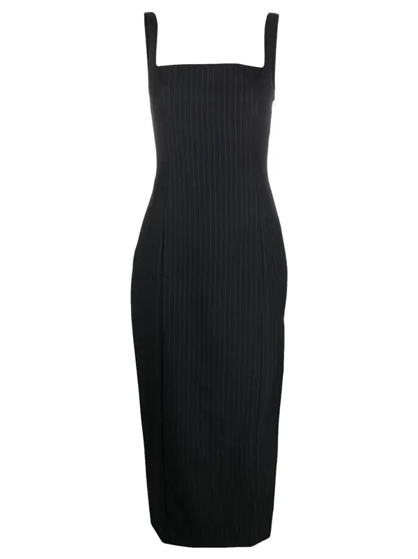 ST. AGNI Pinstripe Midi Dress - Black