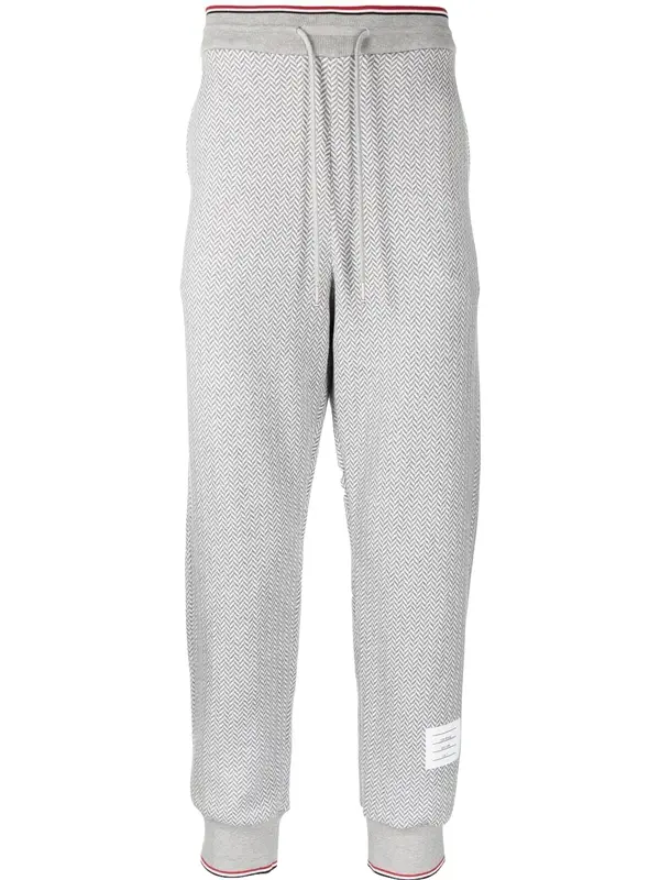 Thom Browne Herringbone-pattern Logo-patch Track Pants - Grey