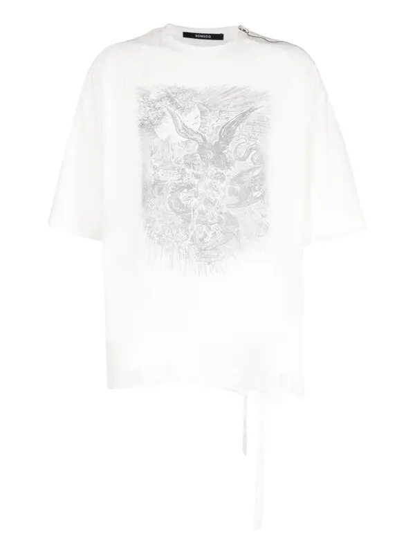 SONGZIO Ghost Inferno Tulle-overlay T-shirt - White