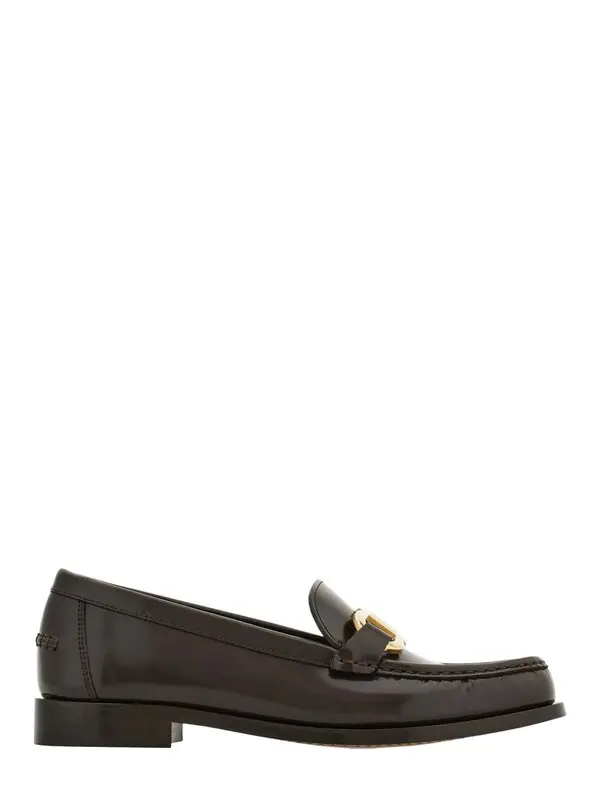 FERRAGAMO Moccasin With Gancini Ornament - Brown