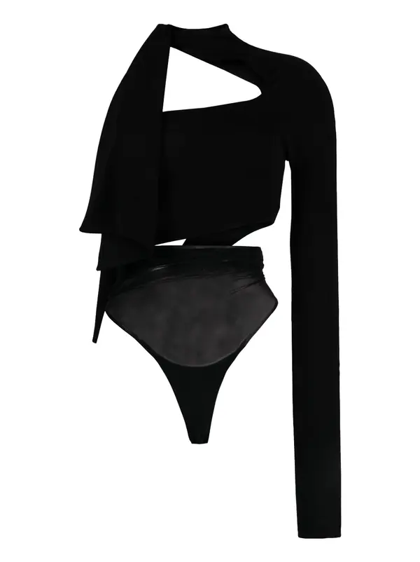 MUGLER Cut-out One-shoulder Bodysuit - Black