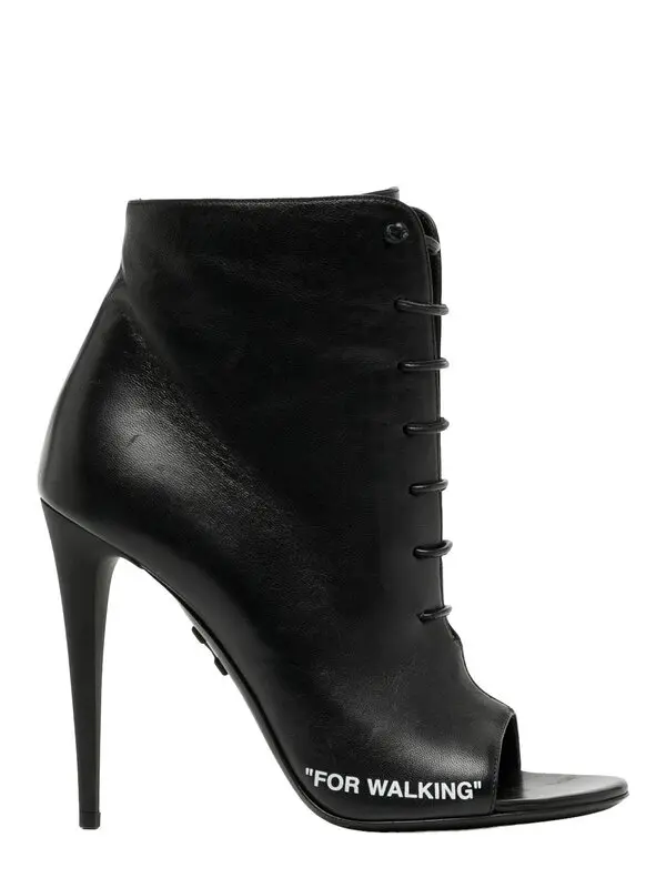 Off-White Open Toe Leather Boots - Black