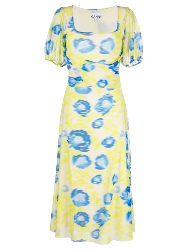 GANNI Floral-print Midi Dress - Blue