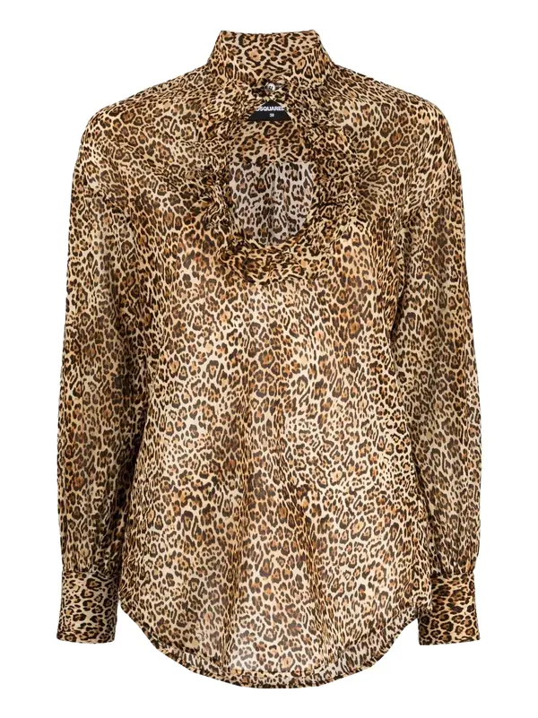 Dsquared2 Leopard-print Cut-out Blouse - Brown