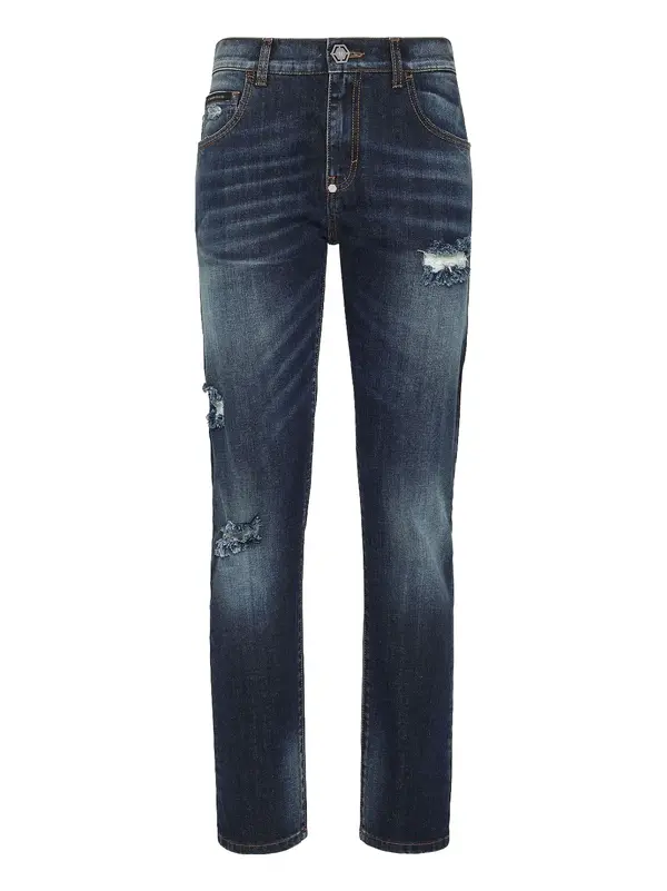 Philipp Plein Distressed-effect Denim Trousers - Blue