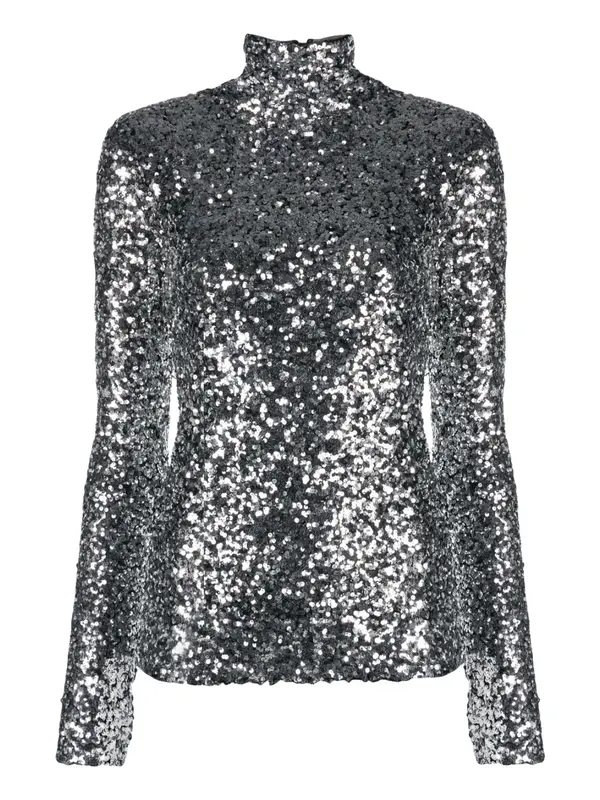 Patrizia Pepe Sequin-embellished High-neck T-shirt - Silver