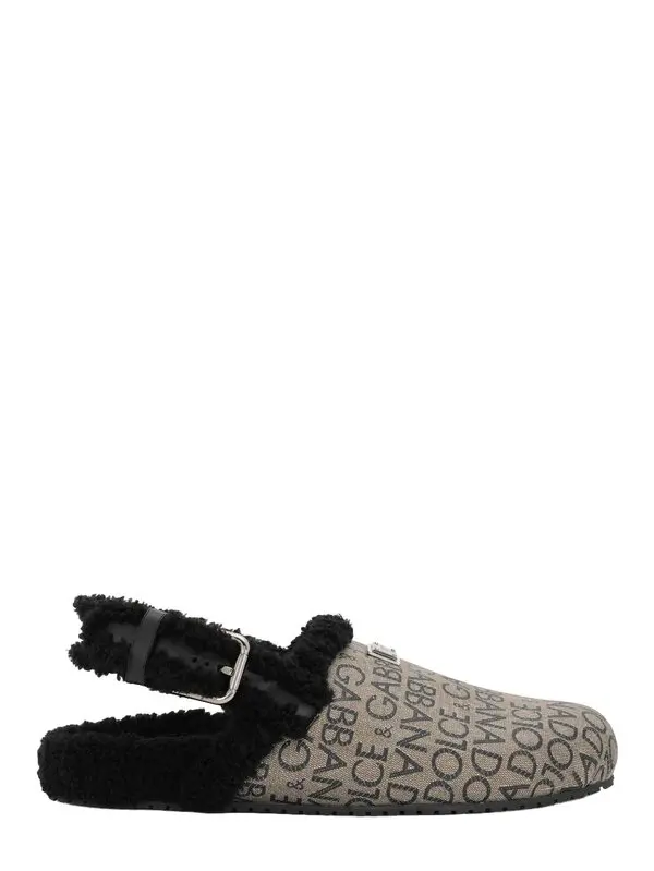 Dolce & Gabbana Faux Fur-trim Jacquard Mules - Neutrals