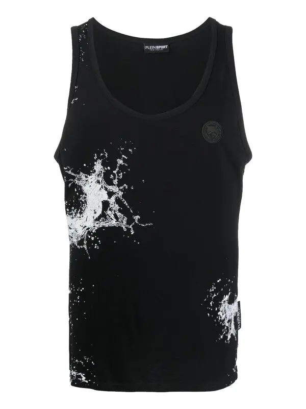 PLEIN SPORT Splash-print Cotton Tank Top - Black