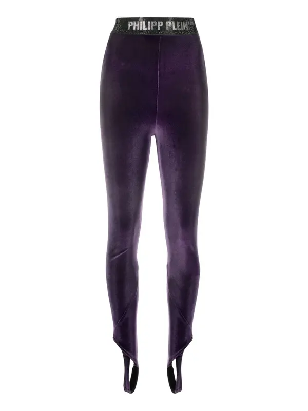 Philipp Plein Logo-underband Velvet Leggings - Purple