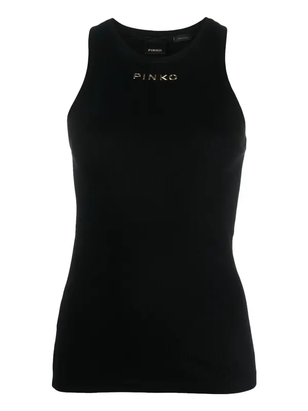 Pinko Logo-embossed Cotton Tank Top - Black