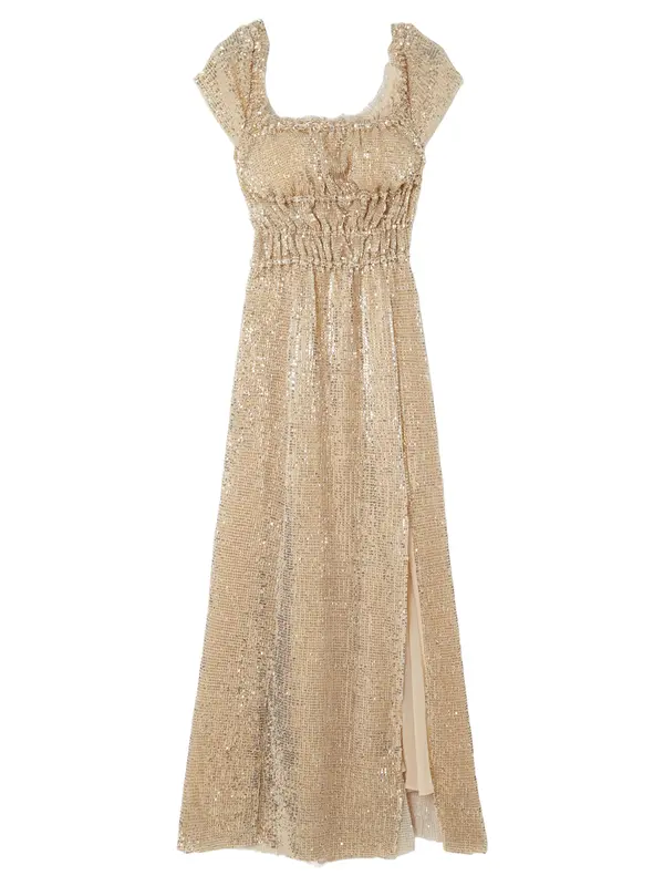 Altuzarra Lily Shirred Sequined Stretch-silk Midi Dress - Gold