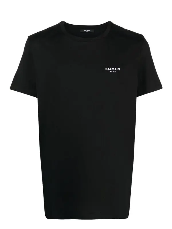 Balmain Flocked-logo Cotton T-shirt - Black