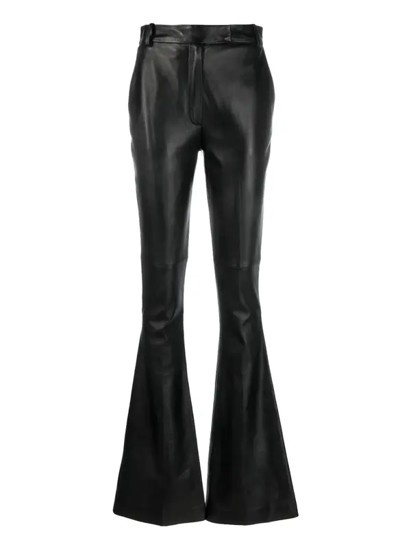 Attico Flared Leather Trousers - Black