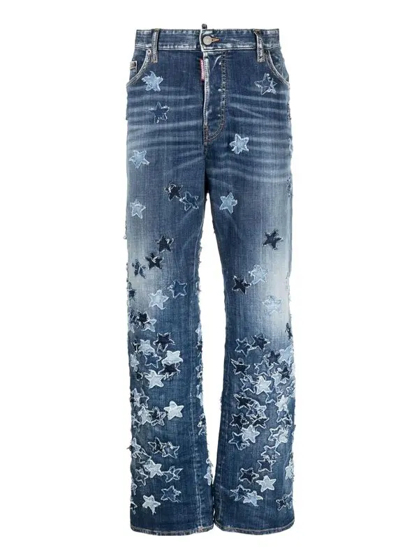 Dsquared2 Star-motif Patchwork Straight Leg Jeans - Blue