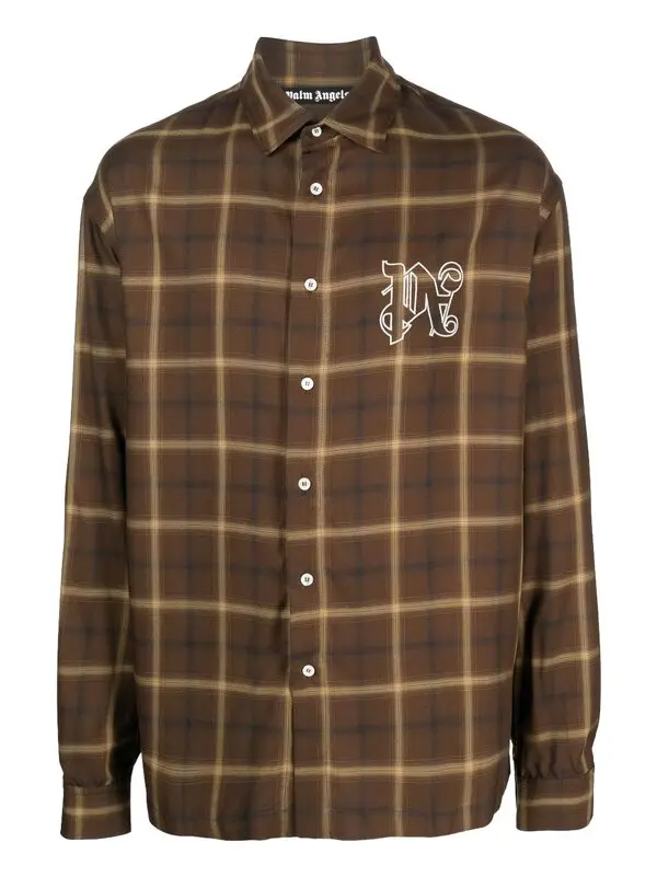 Palm Angels Pa Monogram-print Checked Shirt - Brown