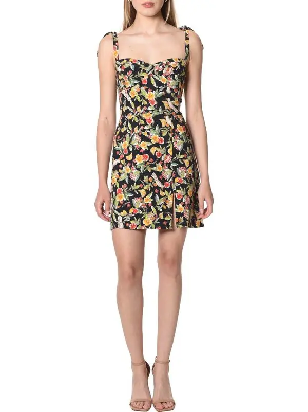 WAYF Malibu Tie Strap Dress - Black Hawaii Print