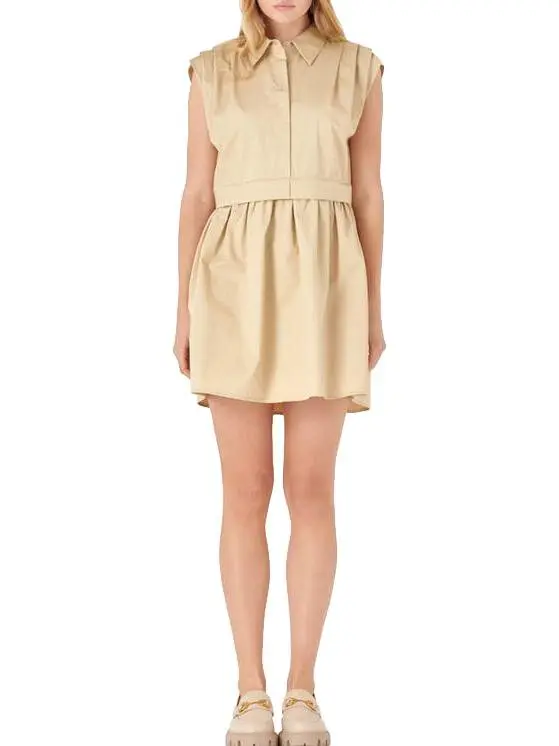 English Factory Pleated Shoulder Shirtdress - Tan
